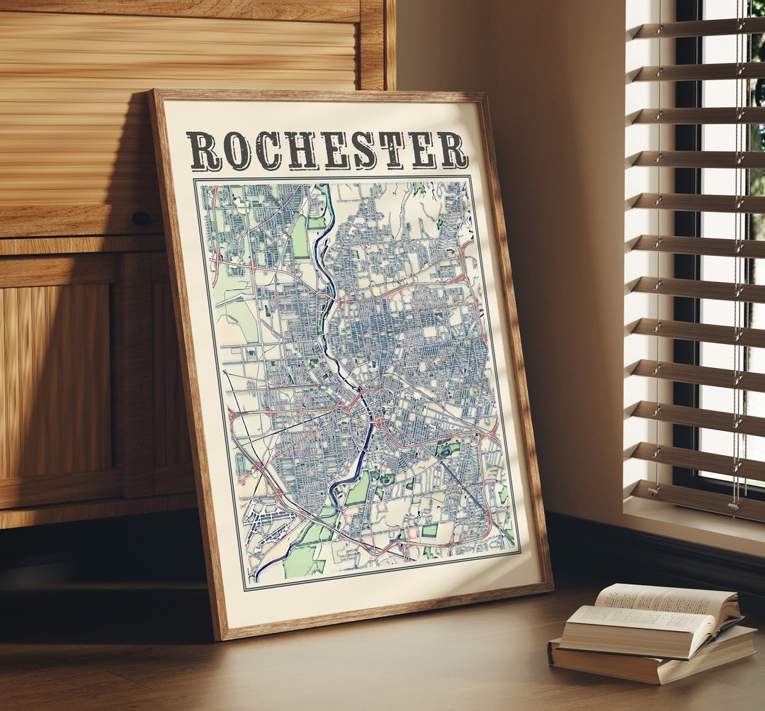 Antique Rochester Map Poster of Rochester New York Classic Map of Rochester Print of Rochester ...