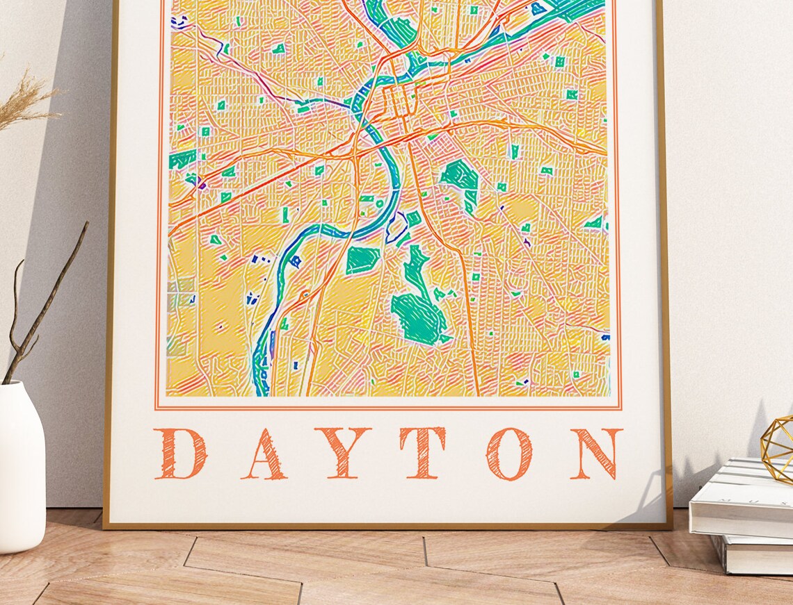 Watercolor Dayton Map Poster of Dayton Wall Art of Ohio Map of Dayton ...