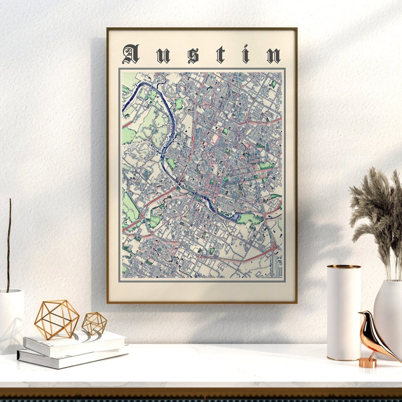 Austin Map Print Classic Map of Austin Austin Texas Print - Etsy