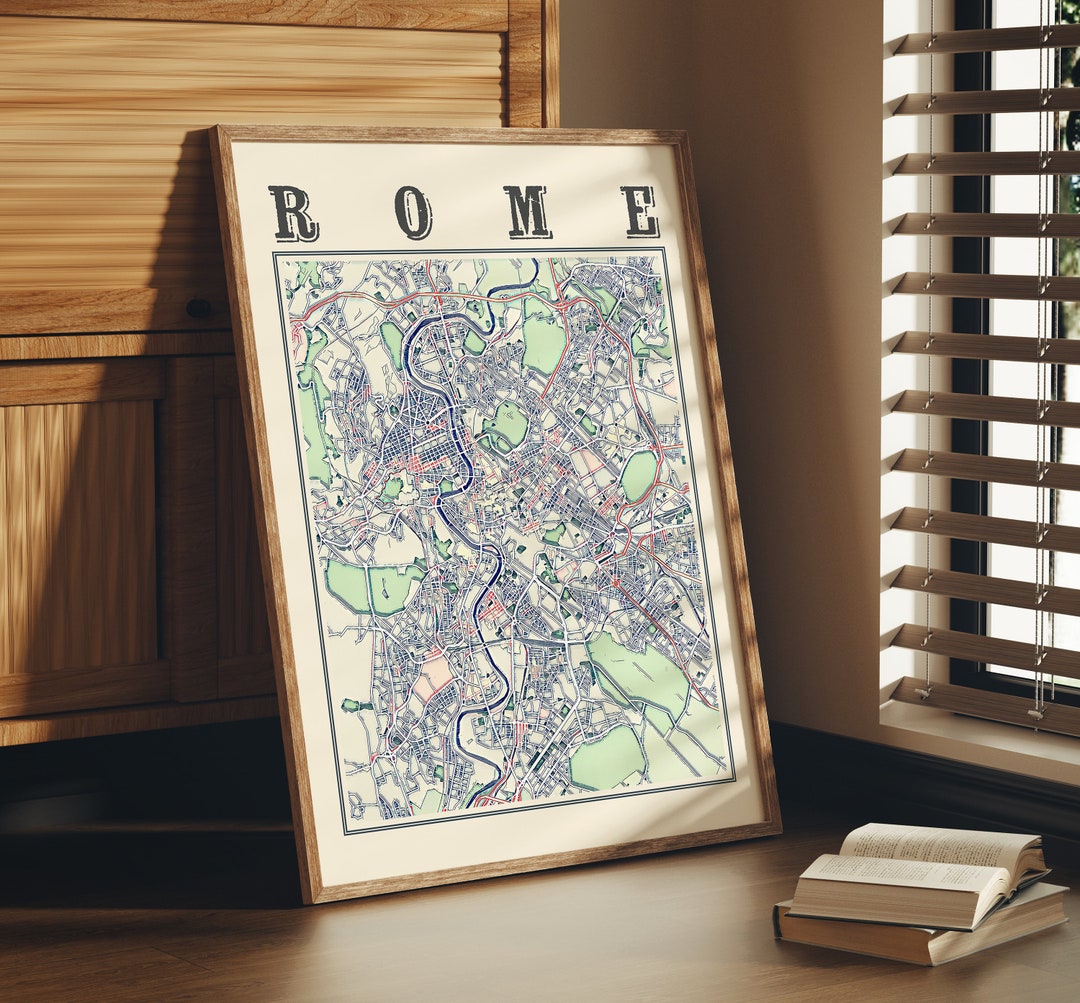 Antique Rome Map Poster of Rome Italy Classic Map of Rome Print of Rome ...