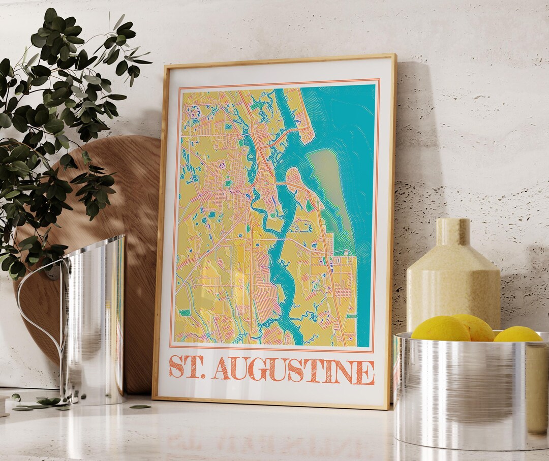St. Augustine Map Poster Watercolor Wall Art, Florida City Painting ...