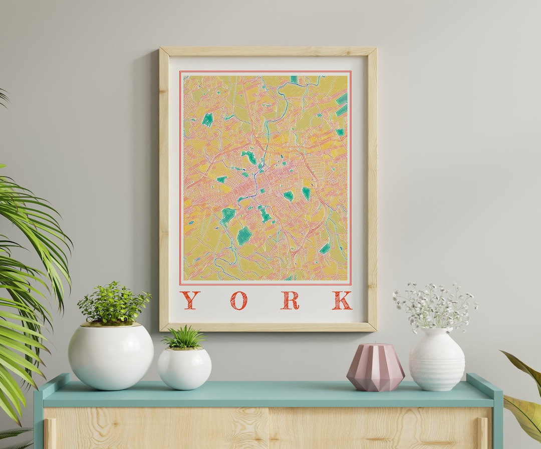 Watercolor York Pennsylvania Map Poster of York Map of York Wall Art of ...