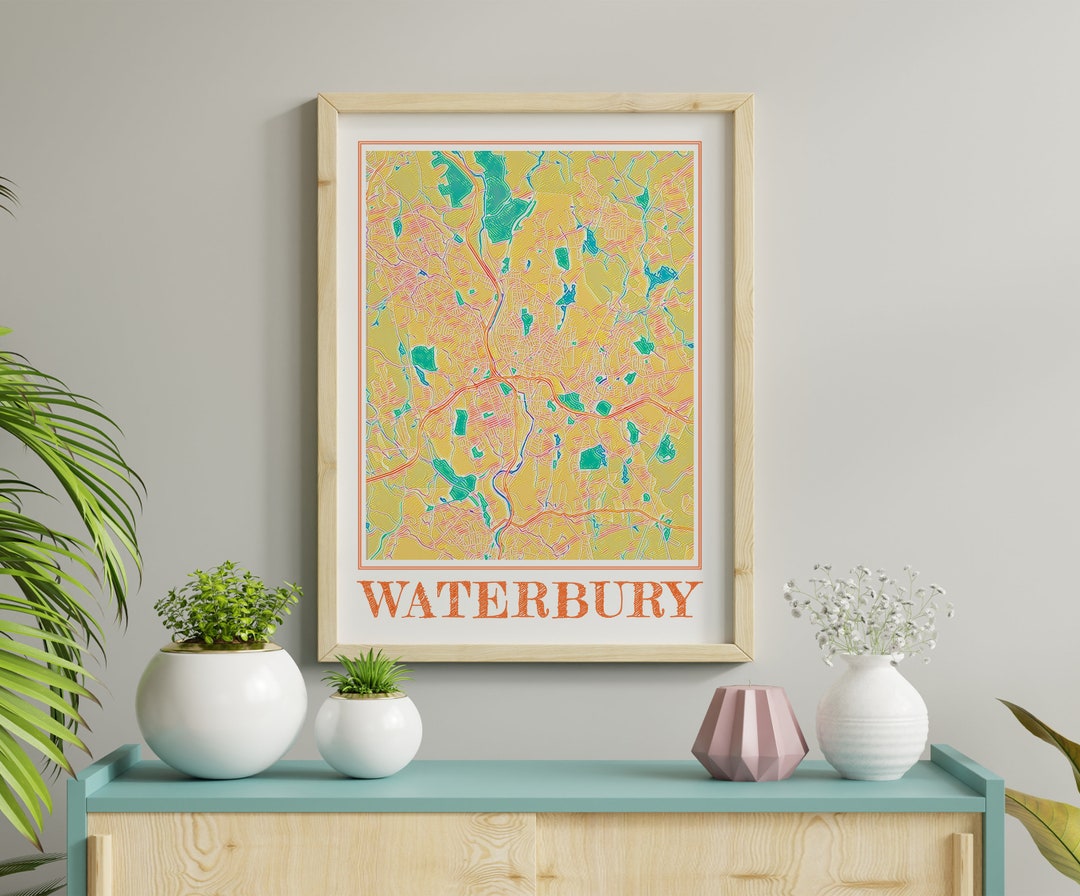 Watercolor Waterbury Connecticut Map Poster of Waterbury Map of ...