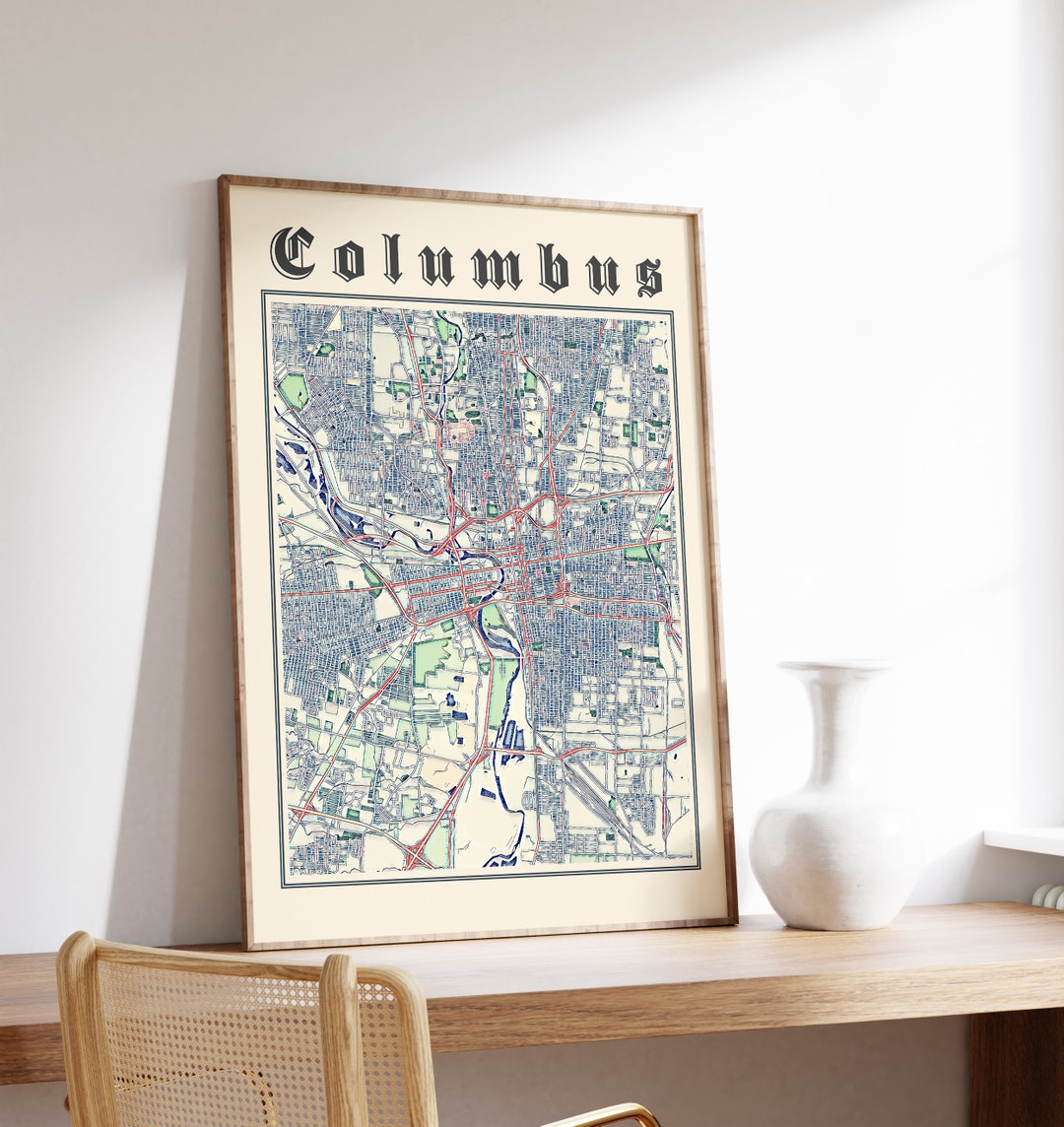 Columbus Map Print, Classic Map of Columbus, Columbus Poster, Columbus ...