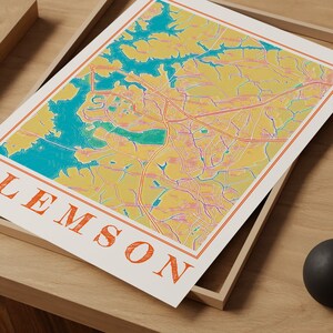 Watercolor Clemson SC Map Poster of Clemson South Carolina Map of ...