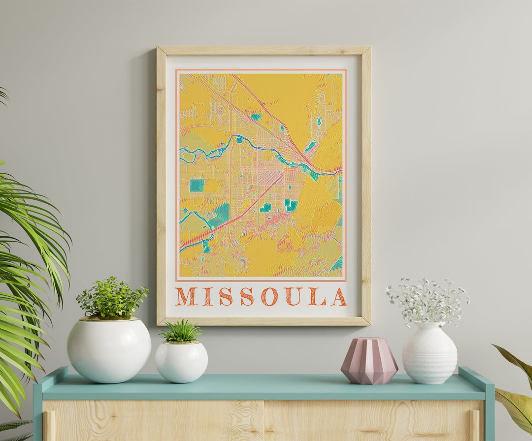 Watercolor Missoula Map Poster of Missoula Montana Map of Missoula Wall ...