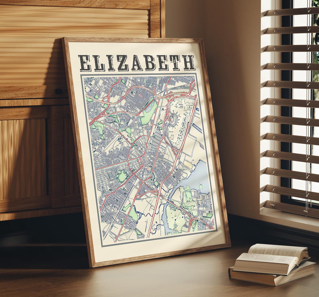Antique Elizabeth New Jersey Map Poster of Elizabeth Wall Art of ...