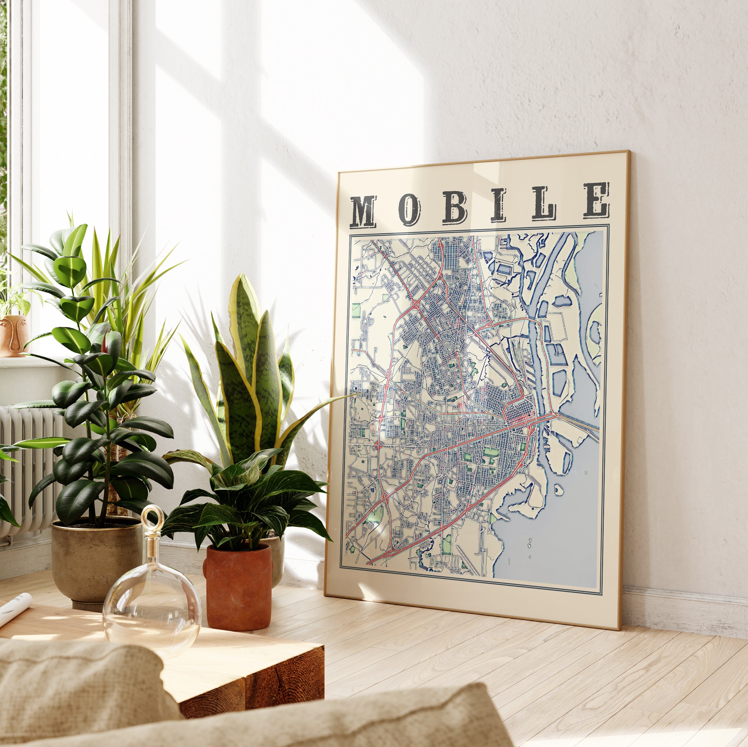 Antique Mobile Alabama Map Poster of Mobile Alabama Classic - Etsy