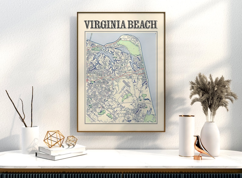 Antique Virginia Beach Map Poster of Virginia Beach Classic - Etsy