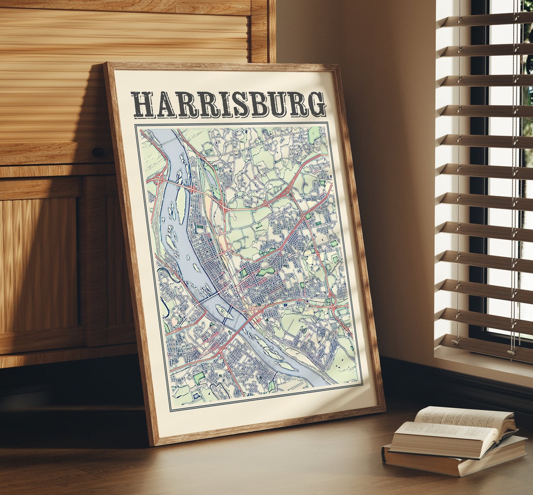 Antique Harrisburg Map Poster of Harrisburg Pennsylvania Classic Map of ...