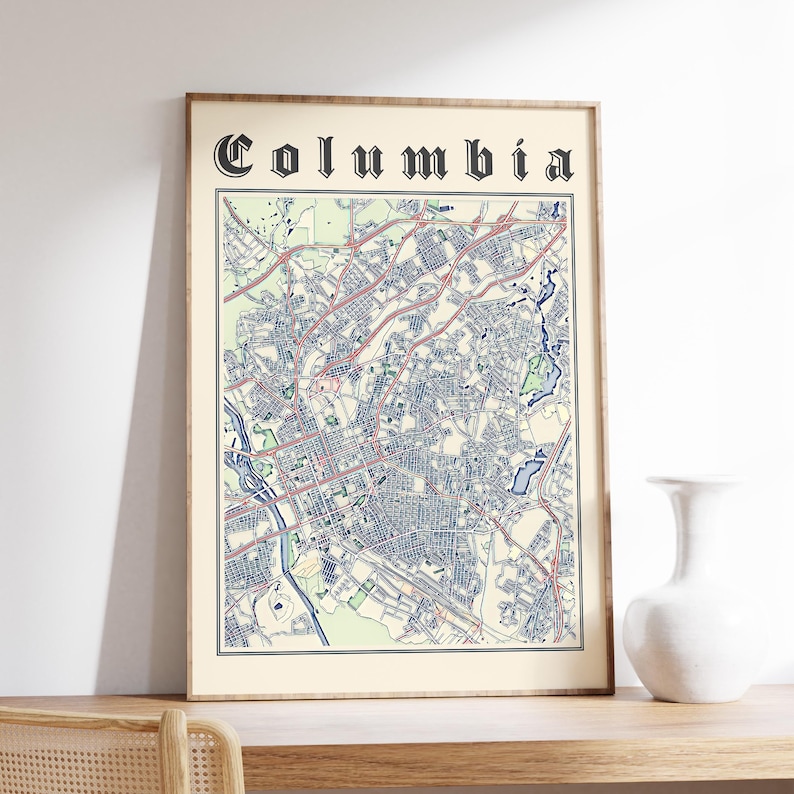 Columbia SC Map Poster: Vintage City Souvenir Art Print - Etsy