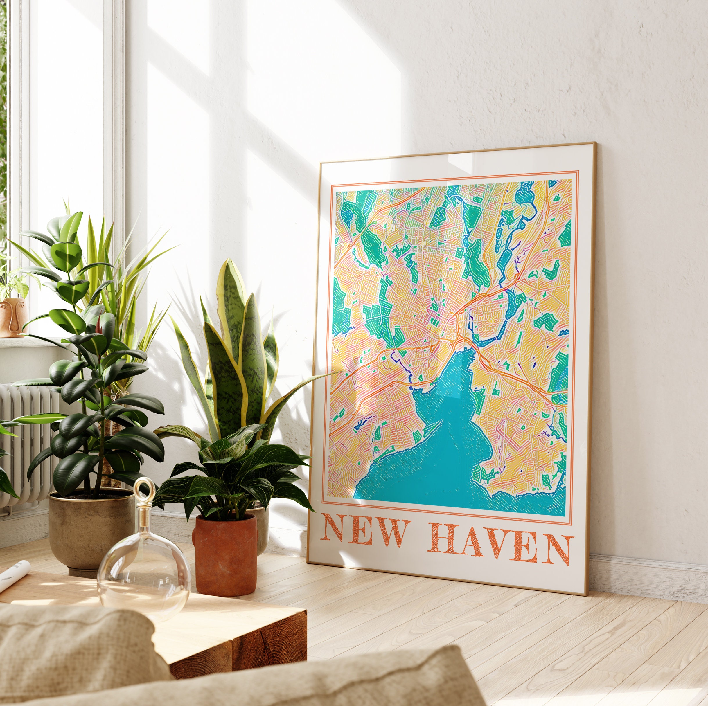 Watercolor New Haven Map Poster of New Haven Wall Art of - Etsy