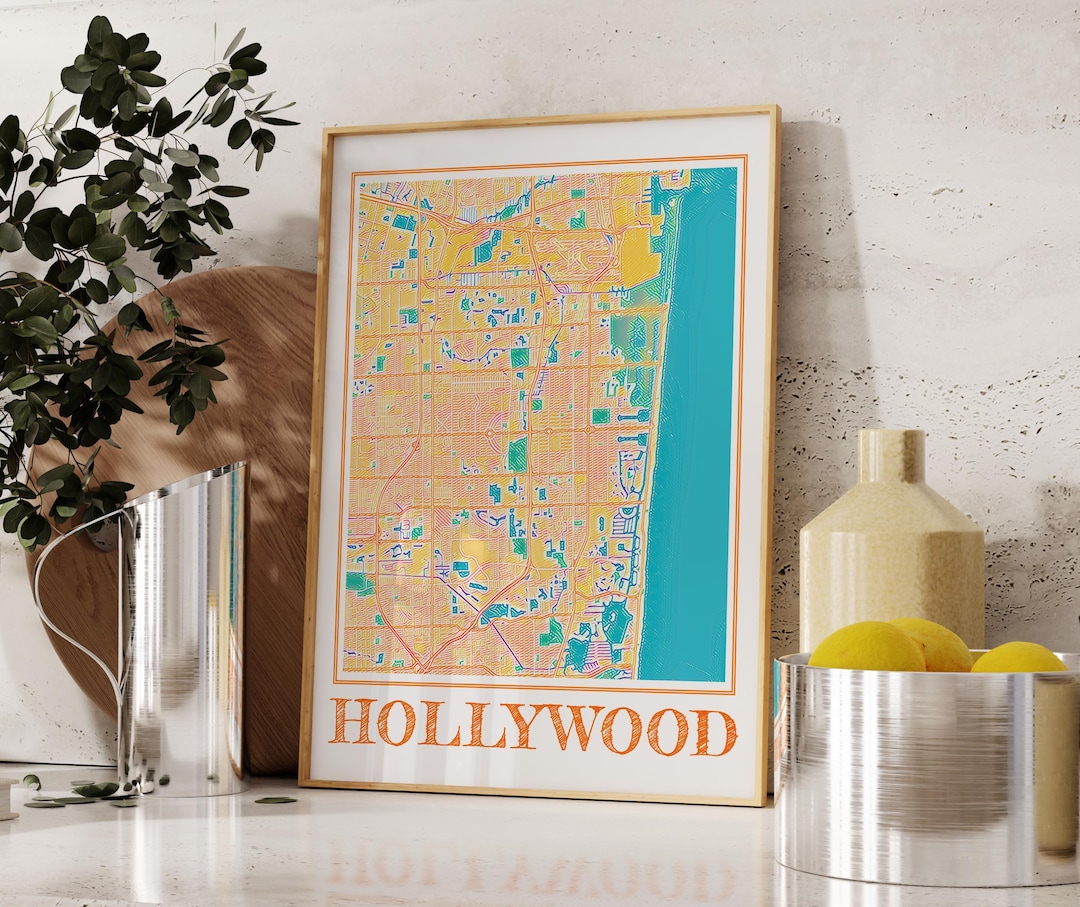 Watercolor Hollywood Florida Map Poster, Hollywood FL Wall Art, Unique ...