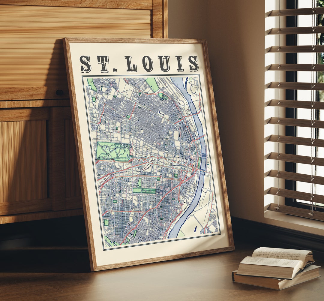 Antique St. Louis Map Poster - Classic St Louis Missouri Wall Art Print ...