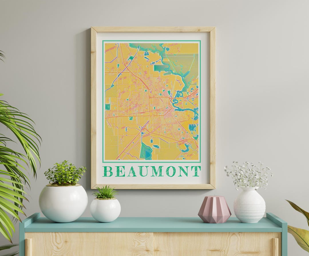 Watercolor Beaumont Texas Map Poster of Beaumont Map of Beaumont Wall ...