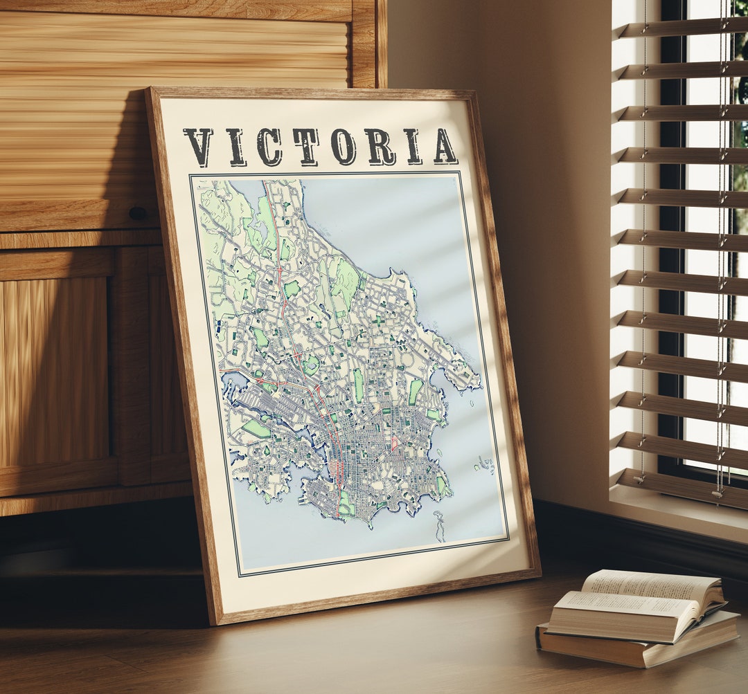 Antique Victoria Map Poster of Victoria British Columbia Canada Home ...