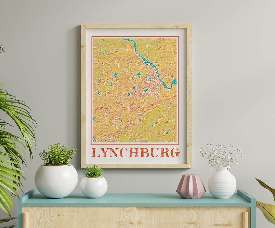 Watercolor Lynchburg Map Poster of Lynchburg Virginia Map of Lynchburg ...
