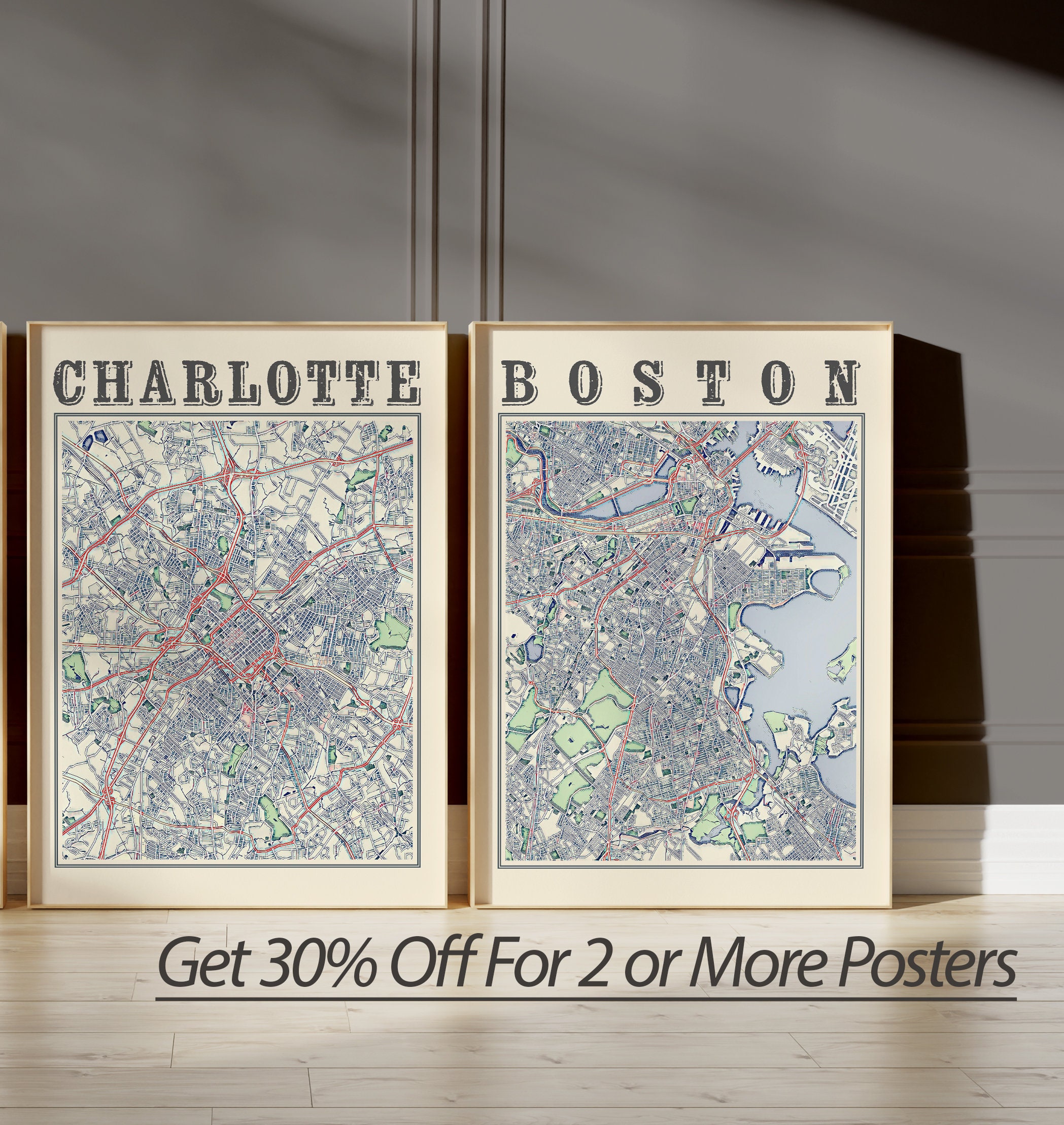 Antique Charlotte Map Poster of Charlotte North Carolina - Etsy