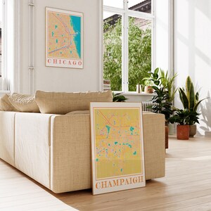 Watercolor Champaign Illinois Map Poster of Champaign Map of Champaign ...