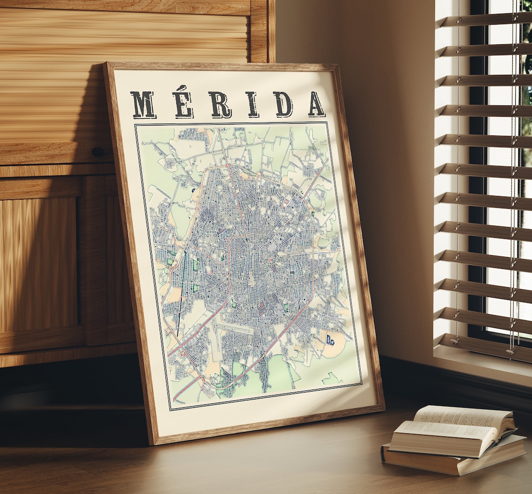 Antique Merida Map Poster of Merida Mexico Wall Art of Merida Print of ...