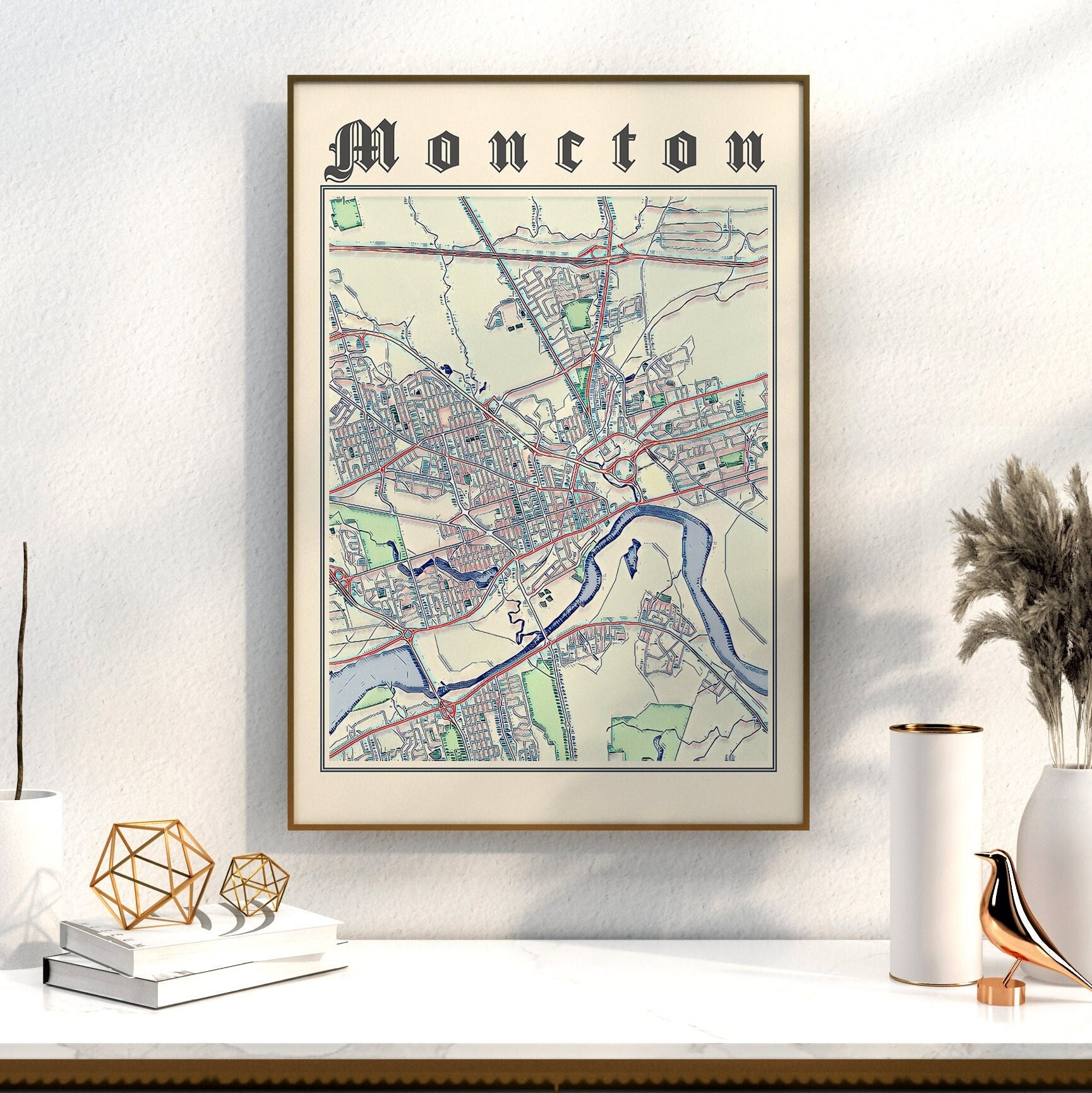 Cartel del mapa de Moncton mapa clásico de Moncton impresión - Etsy España