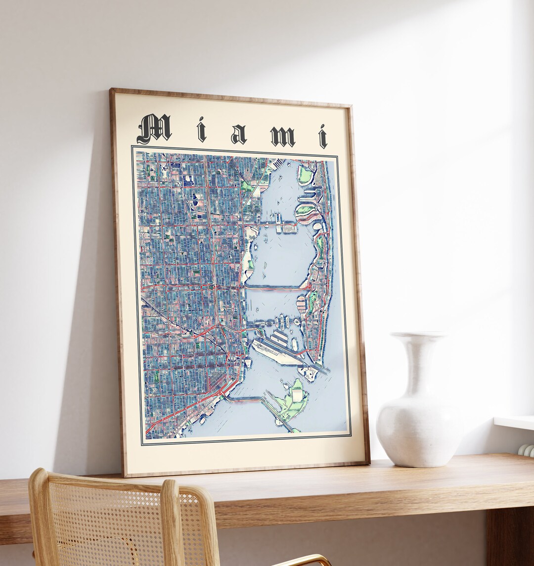 Miami Map Print, Classic Map of Miami, Miami Poster, Miami Florida ...