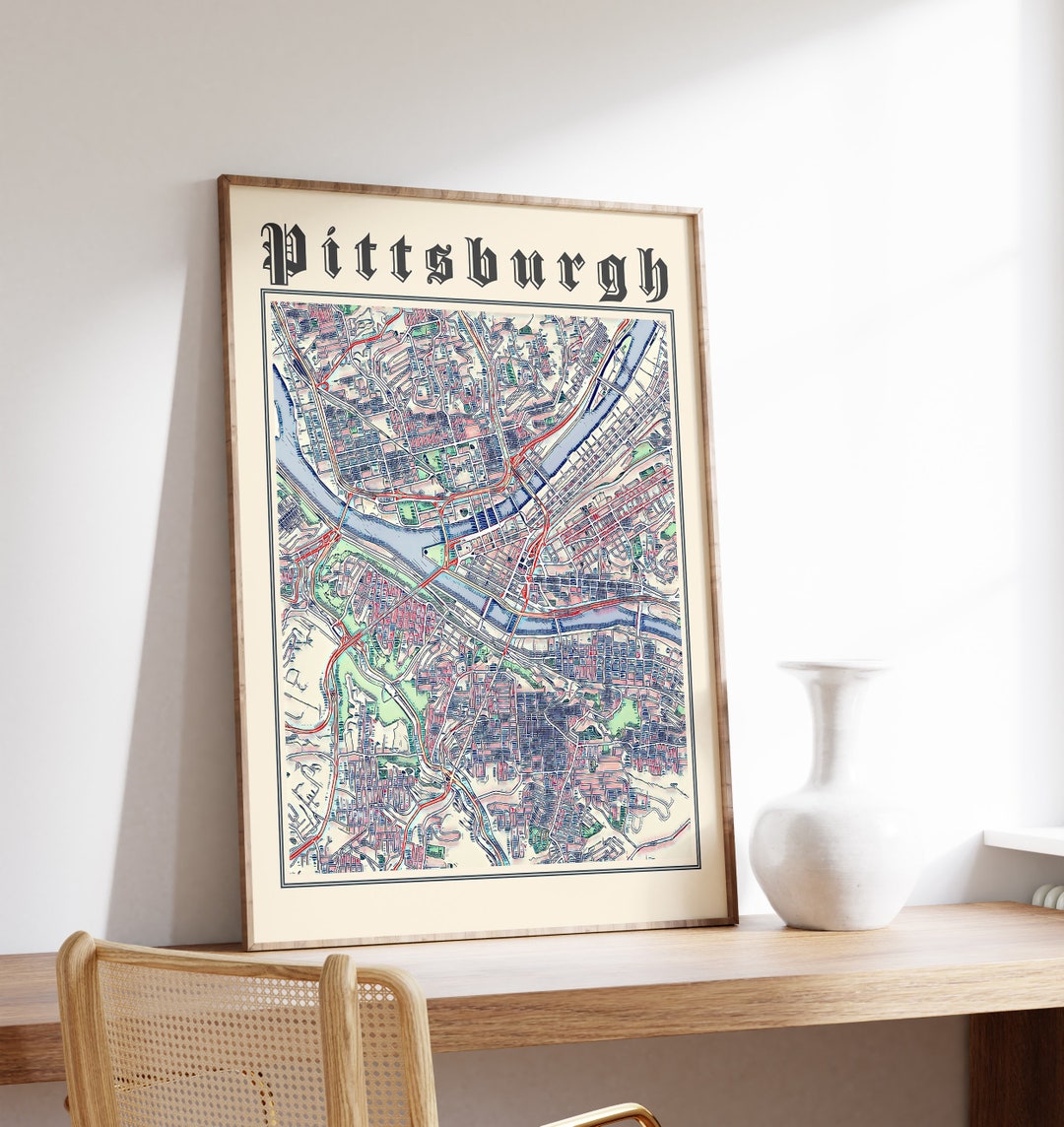 Pittsburgh Map Print, Classic Map of Pittsburgh, Pittsburgh ...