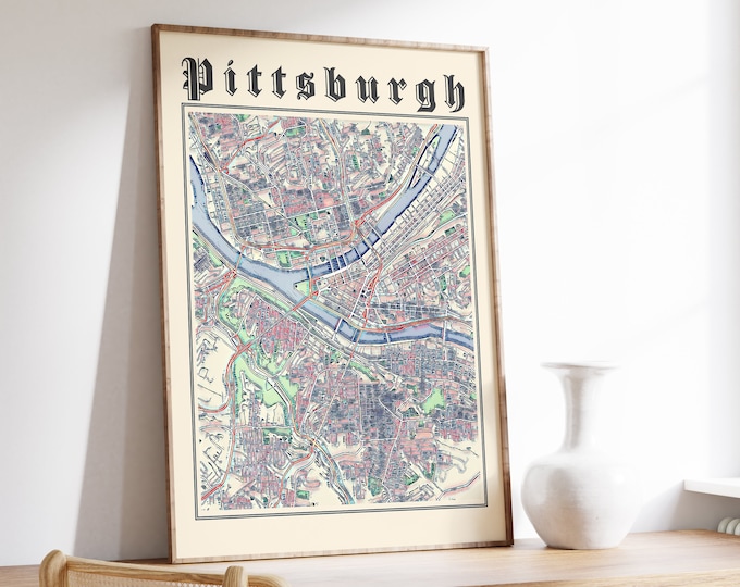 PITTSBURGH MAP - Minimalist Pittsburgh Art Print, Customizable City Map ...