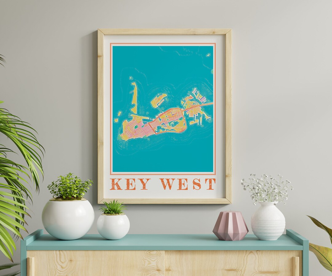 Watercolor Key West Map Poster of Key West Florida Map of Key West Wall ...