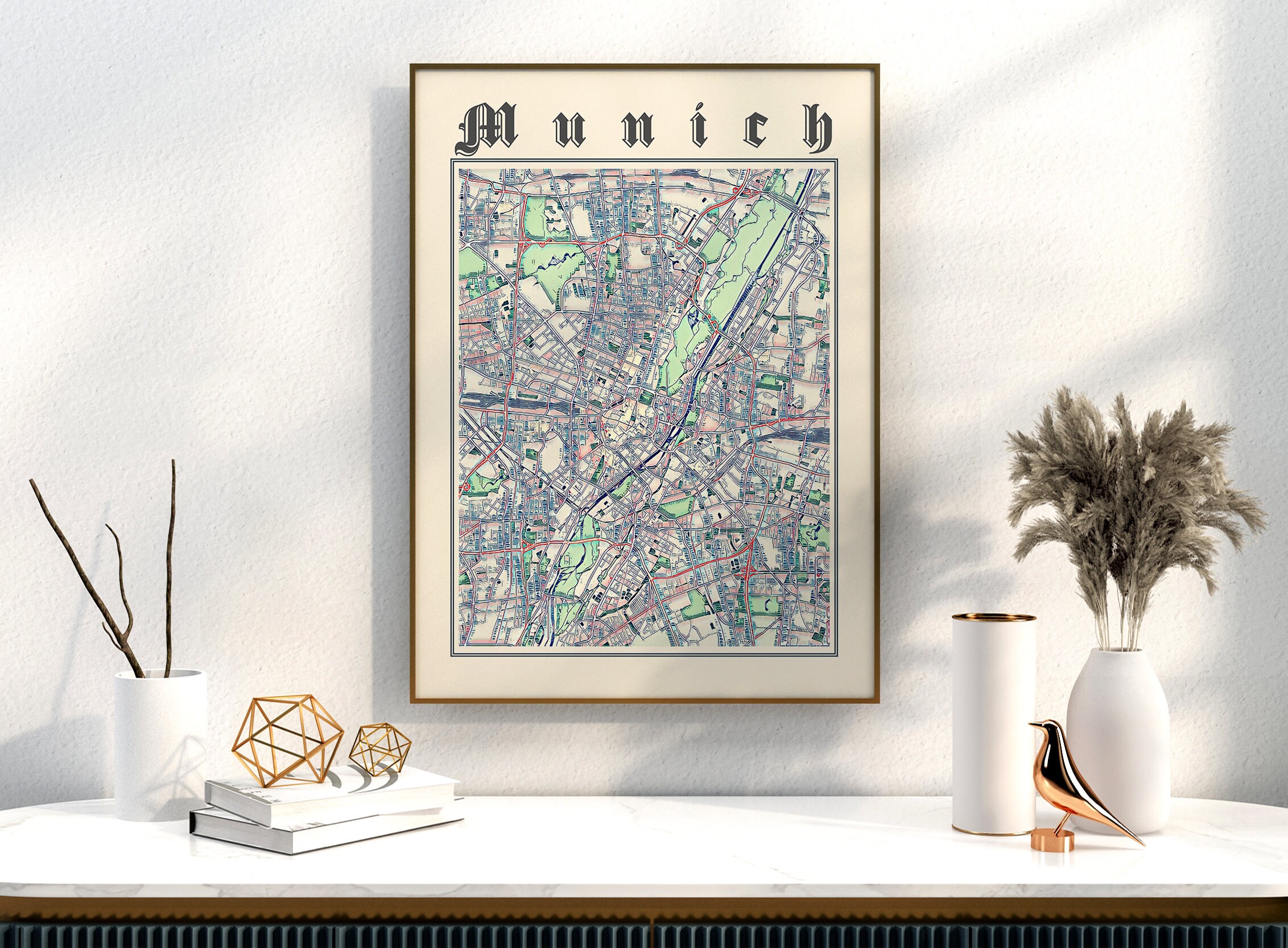 Munich Map Print Classic Map of Munich Munich Poster Munich - Etsy