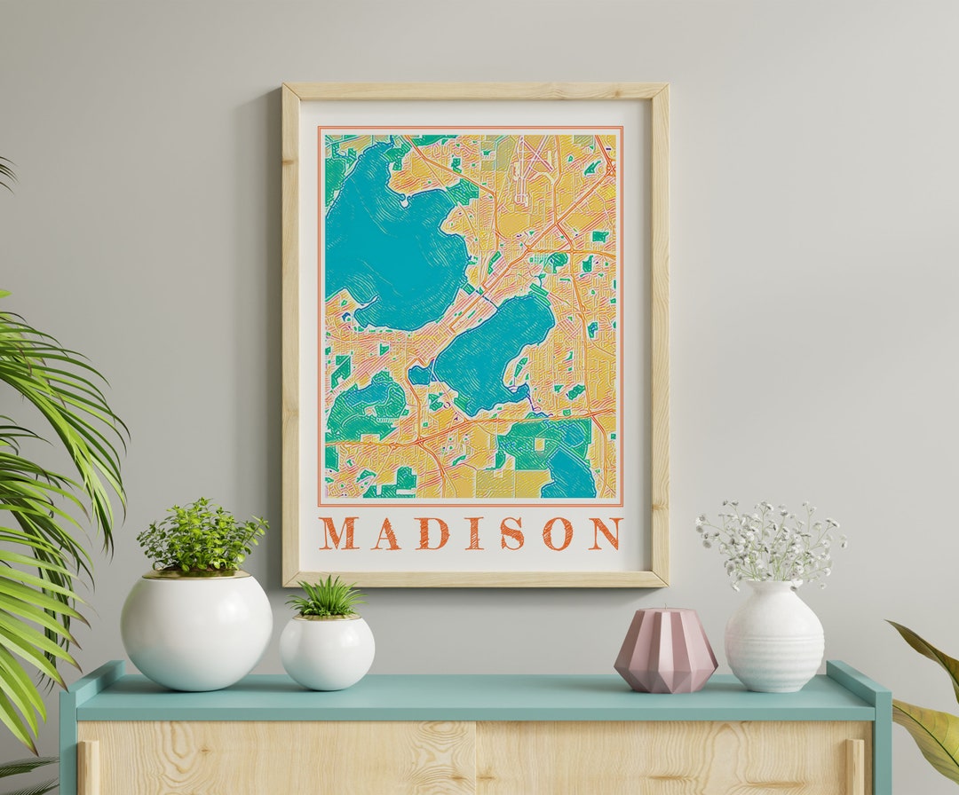 Watercolor Madison Map Poster of Madison Wisconsin Map of Madison Wall ...