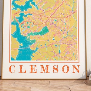 Watercolor Clemson SC Map Poster of Clemson South Carolina Map of ...