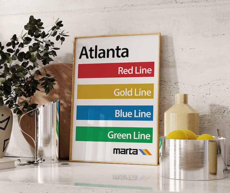 Atlanta Metro Print of Atlanta MARTA Map Poster of Atlanta Wall Art ...