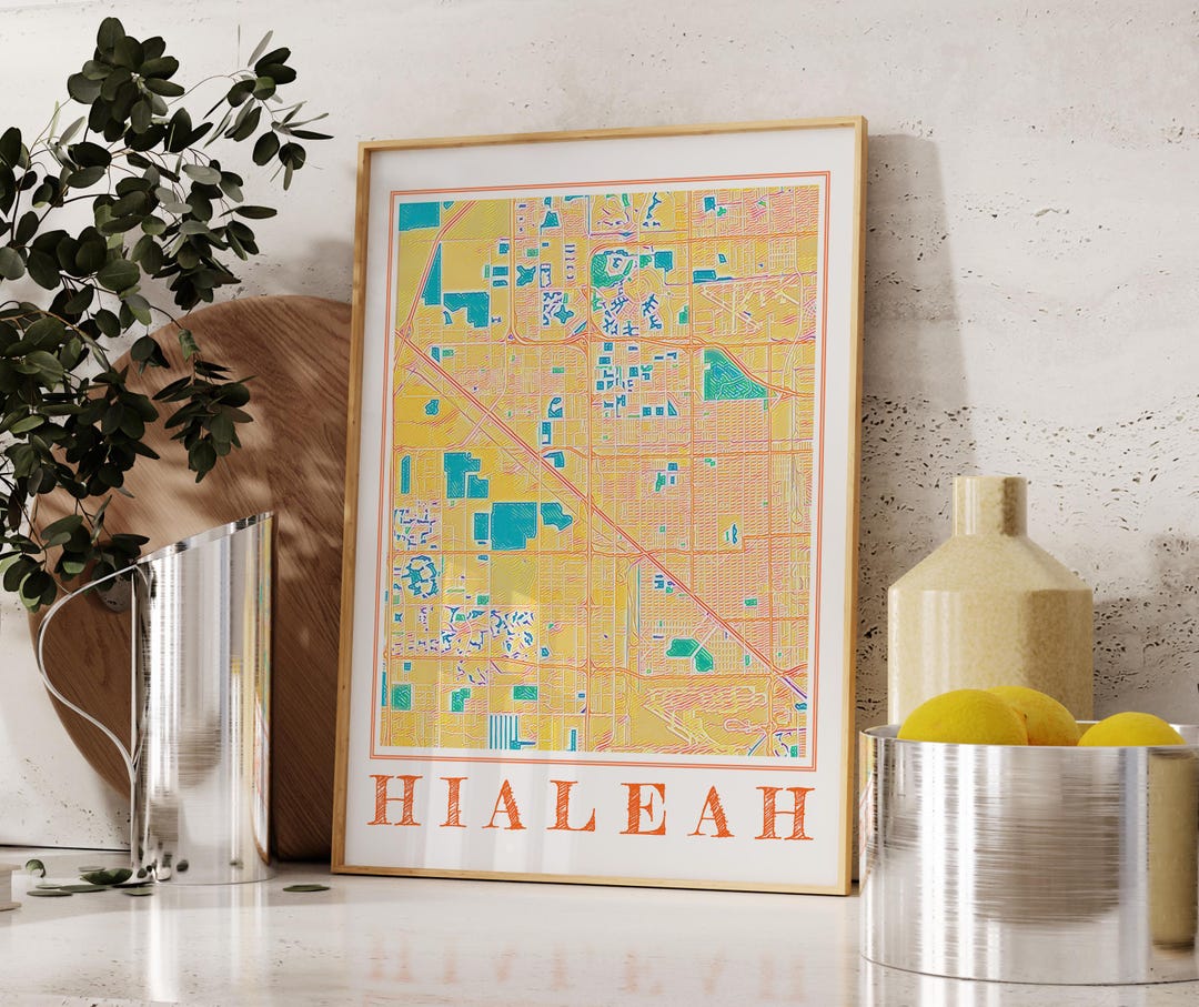 Watercolor Hialeah Map Poster - Hialeah Florida Wall Art, City Map ...