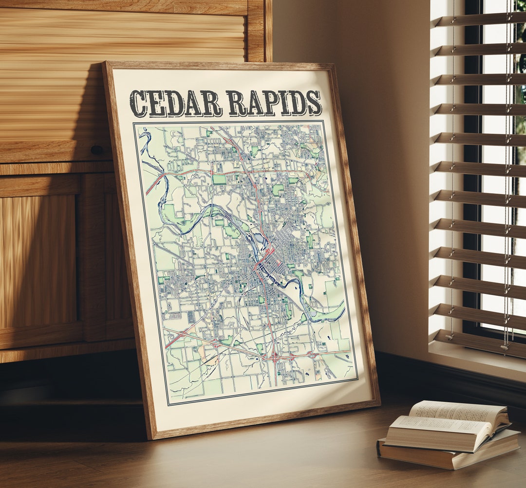 Antique Cedar Rapids Map Poster of Cedar Rapids Iowa Vintage Home Décor ...