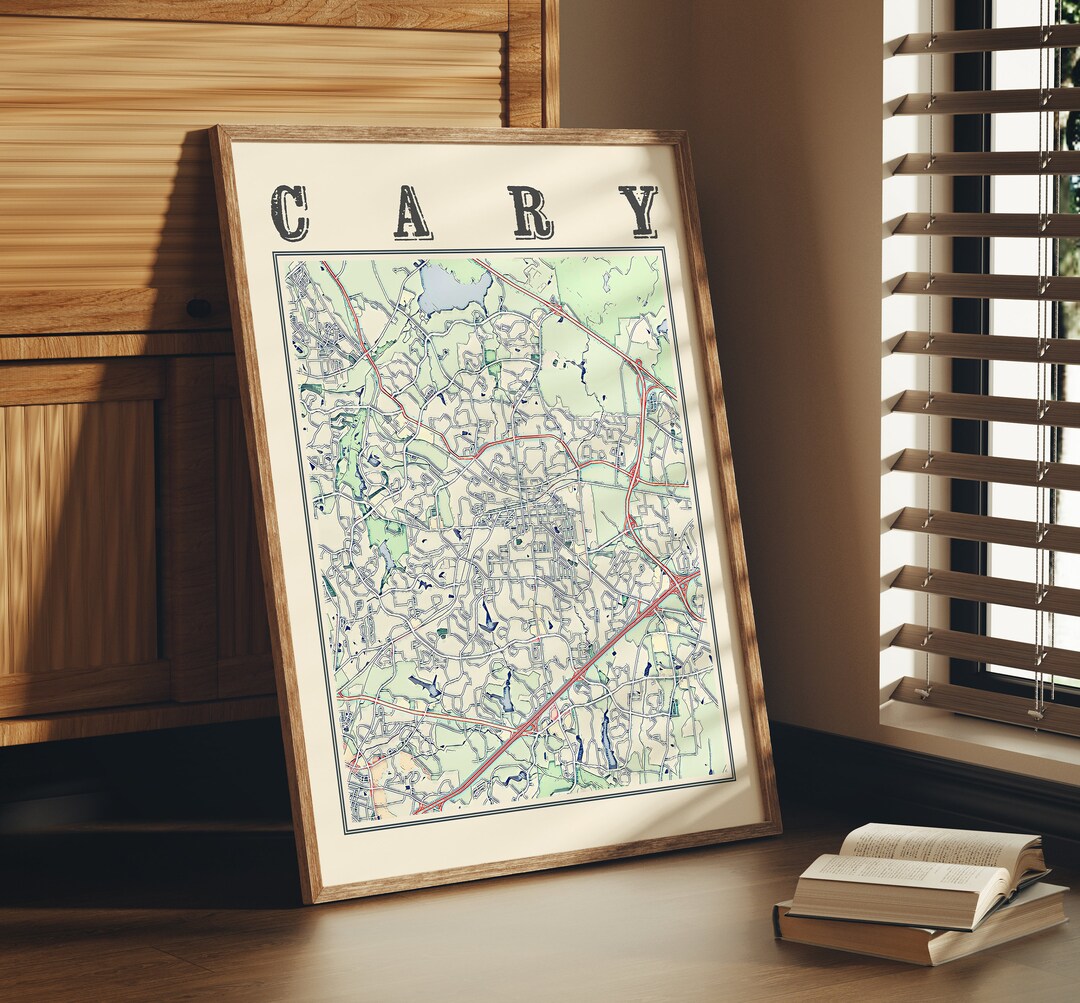 Antique Cary North Carolina Map Poster of Cary Wall Art of Cary NC ...