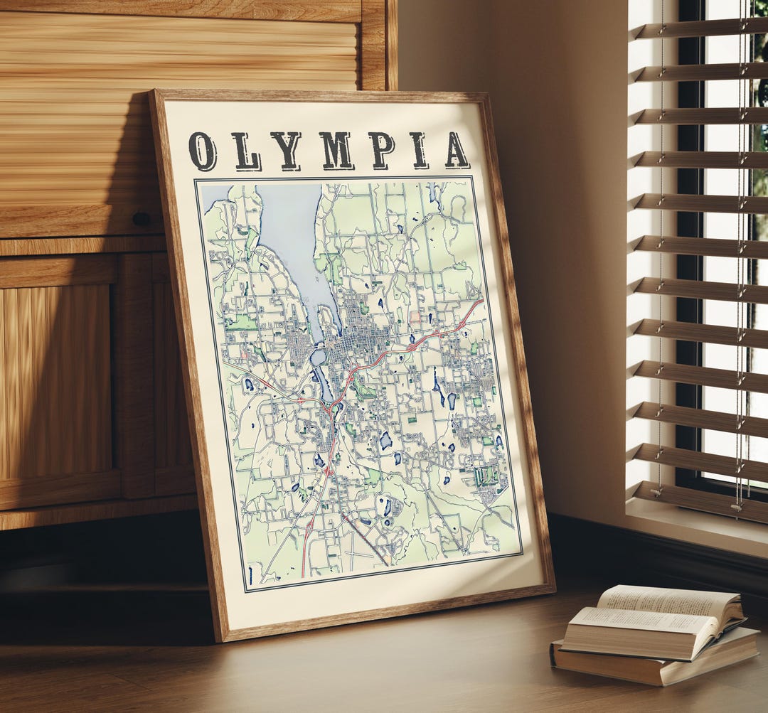 Antique Olympia WA Map Poster of Olympia Washington Wall Art of Olympia ...