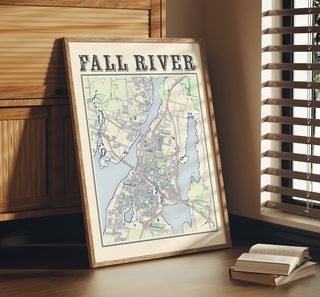 Antique Fall River Massachusetts Map Poster of Fall River Wall Art of ...