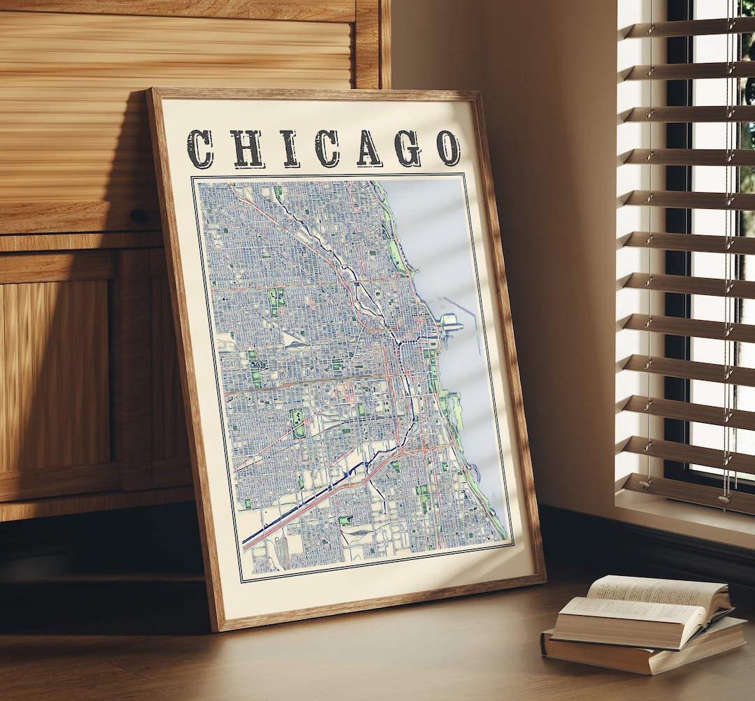 Antique Chicago Map Poster of Chicago Illinois Classic Map of Chicago ...