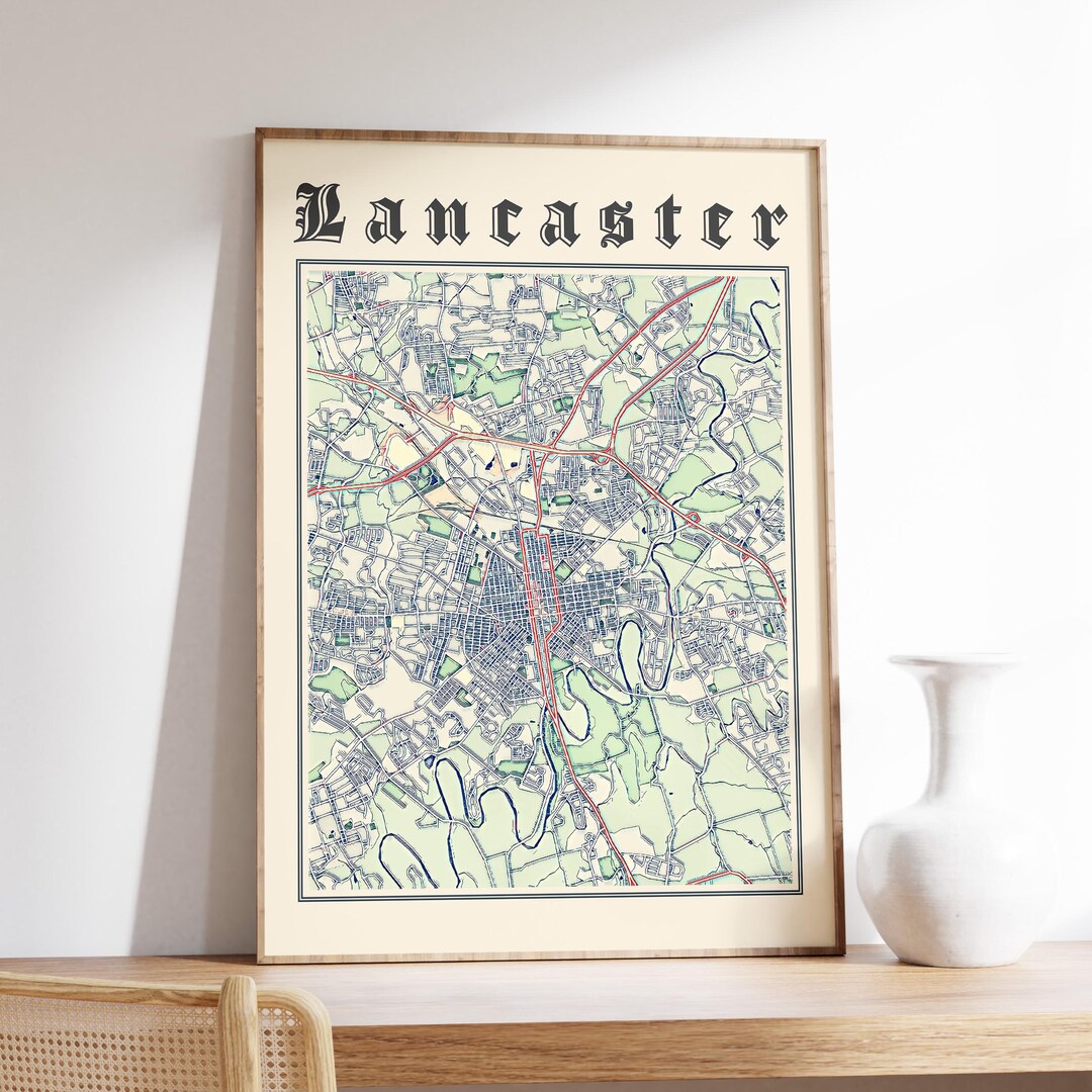 Classic Lancaster Map Poster of Lancaster Pennsylvania Print of ...
