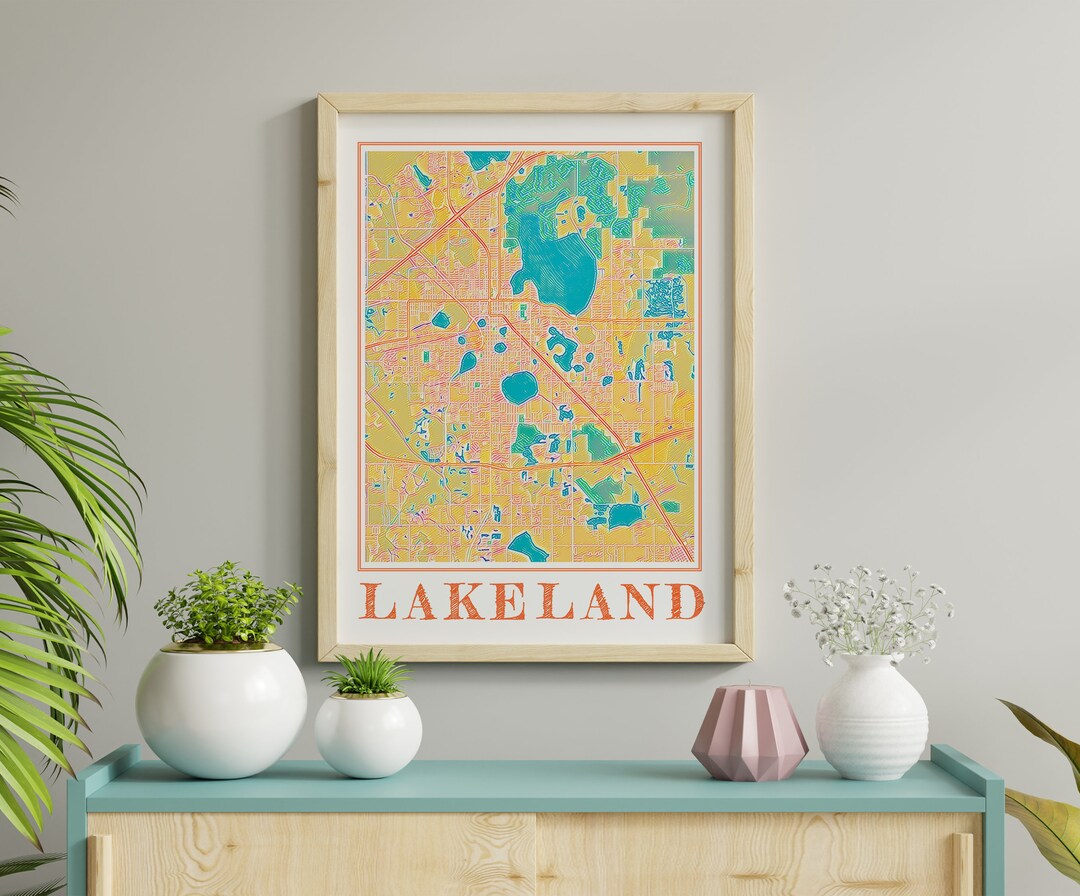 Watercolor Lakeland Florida Map Poster of Lakeland Wall Art of Florida ...