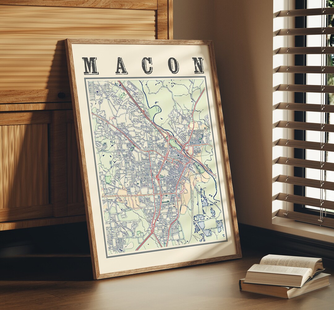 Antique Macon Georgia Map Poster of Macon Vintage Home Décor of Macon ...