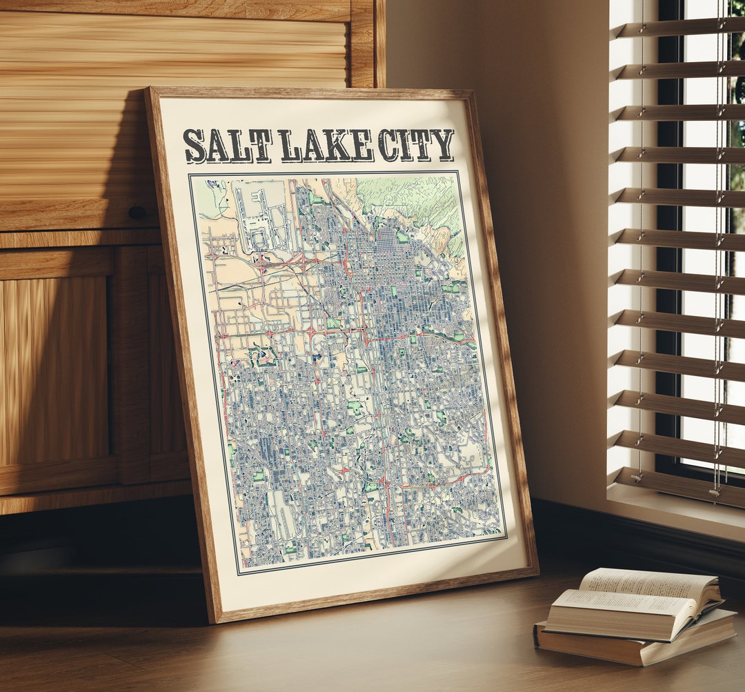 Antique Salt Lake City Map Poster of Salt Lake City Utah Classic Map of ...