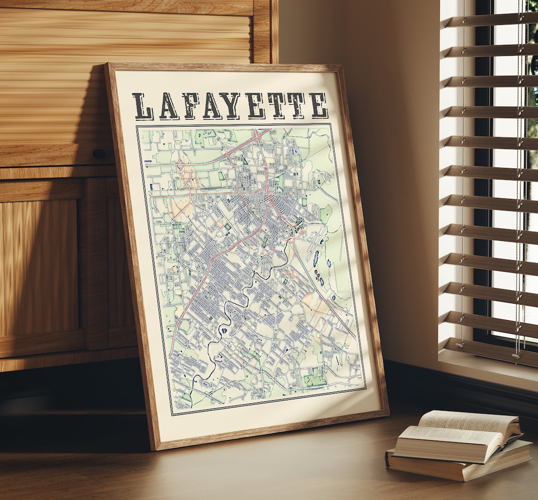 Antique Lafayette Louisiana Map Poster of Lafayette Vintage Home Décor ...