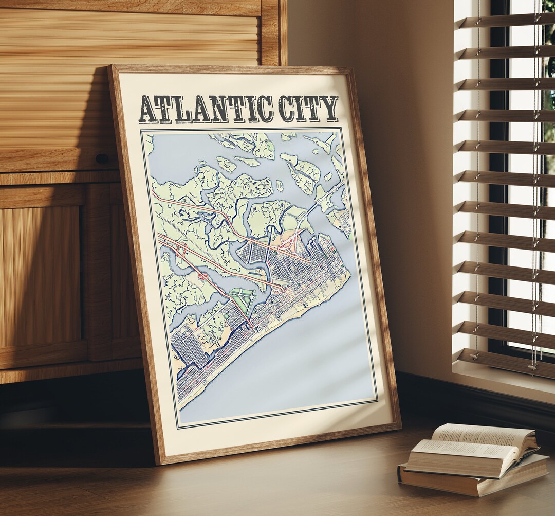 Antique Atlantic City Map Poster of Atlantic City New Jersey Vintage ...