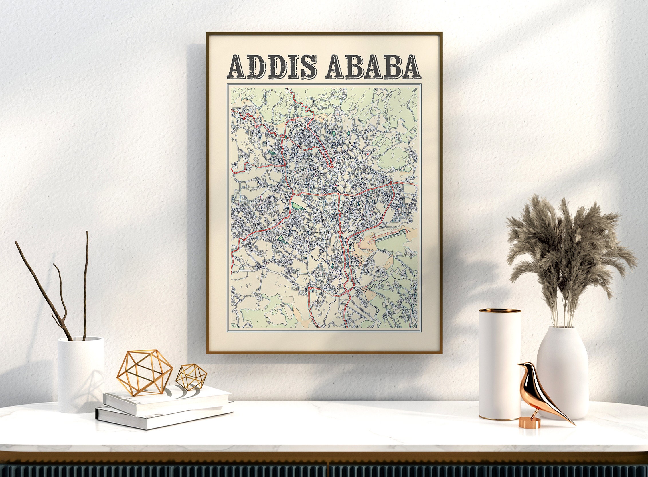 Antique Addis Ababa Map Art Print: Ethiopia City Souvenir - Etsy