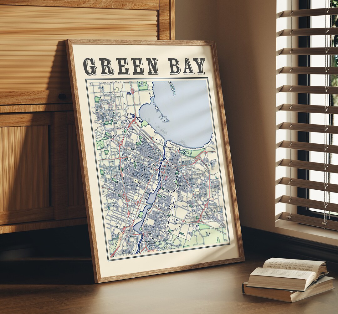 Antique Green Bay Map Poster of Green Bay Wisconsin Vintage Home Décor ...