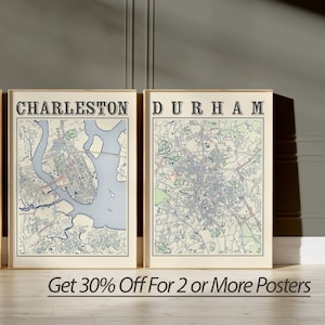 Antique Durham Map Poster of Durham North Carolina Classic Map of ...