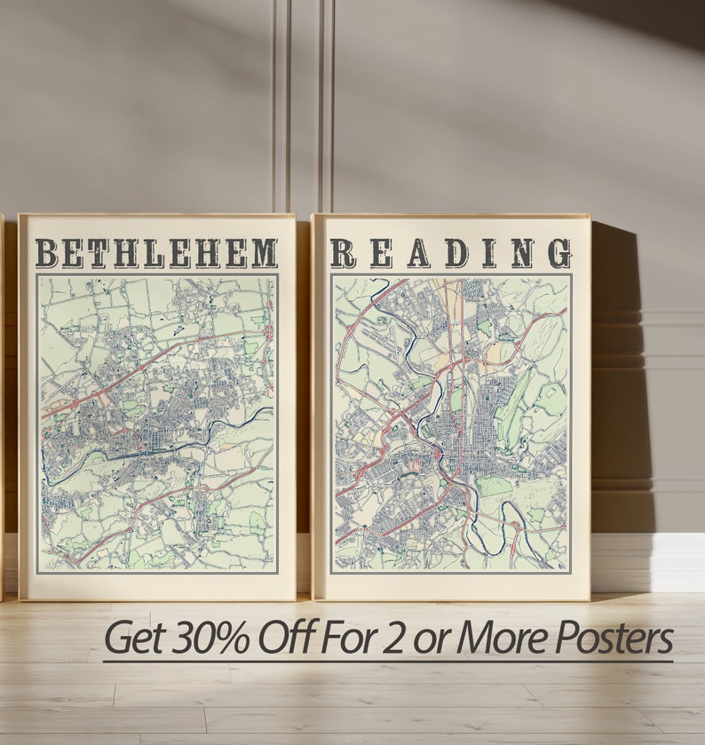 Antique Bethlehem Pennsylvania Map Art Print - Etsy