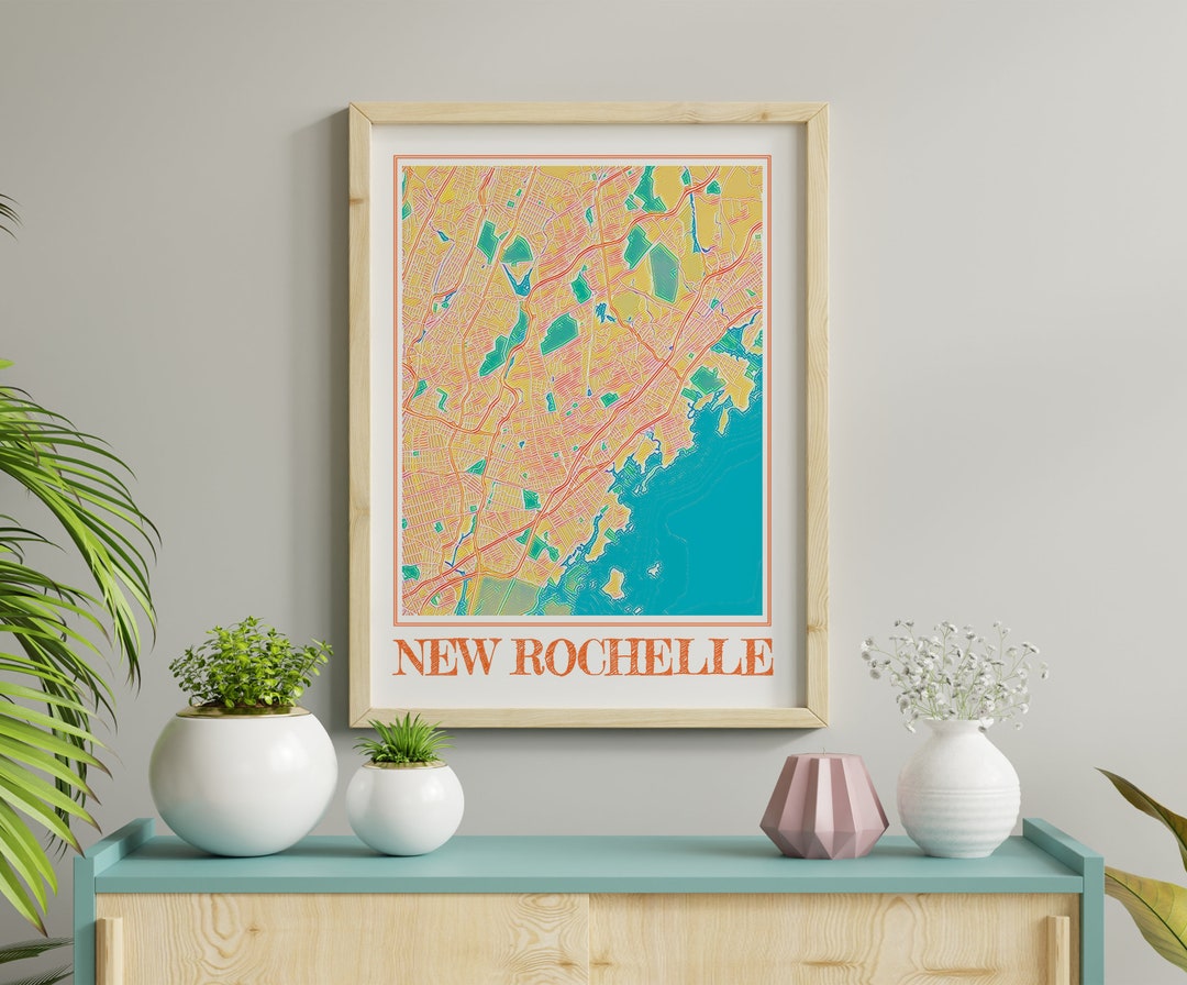 Watercolor New Rochelle NY Map Poster of New Rochelle New York Map of ...